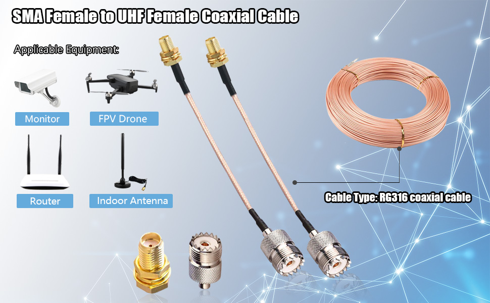 TUOLNK SMA UHF Coax Cable RG316 - 6 Inch (15cm) CB Radio Pigtail - PL259 SMA Female Extension ...