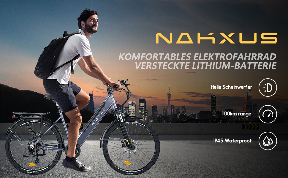 nakxus 26M208 E-Bike, Elektrofahrrad 26'' Trekkingrad E-Cityrad mit 36V 13Ah Lithium-Akku für ...