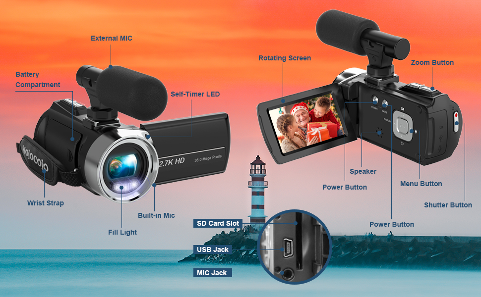 Amazon.com : Hojocojo Video Camera Camcorder Full HD 2.7K 30FPS 36.0 MP Vlogging Camera Recorder ...