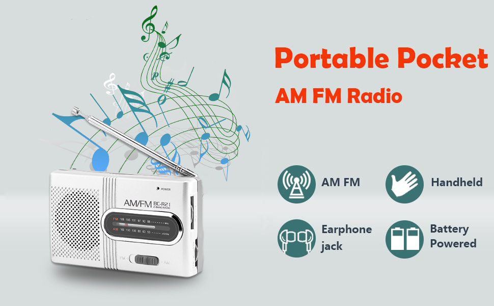 Portable Radio, AM FM Radios Player Operated by 2 AA Battery(Not ...