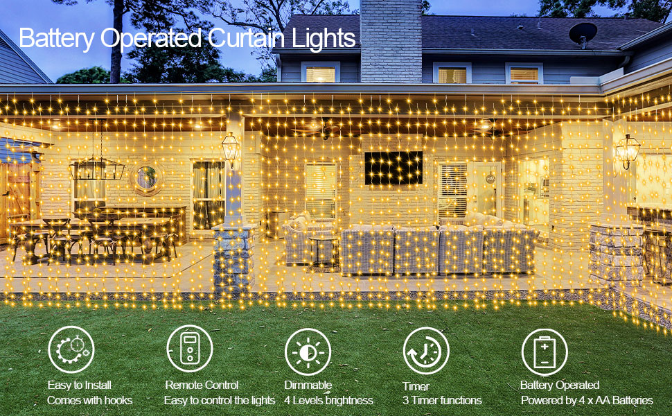 300 LED Fairy Curtain Lights 2 Color Changing, 9.8Ft x 9.8Ft Hanging ...