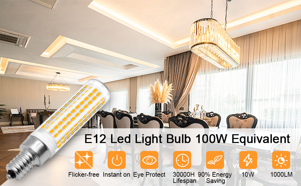 ZHENMING E12 LED Bulb 100W Halogen Bulb Equivalent, Dimmable E12 Mini Candelabra LED Bulb 10W ...