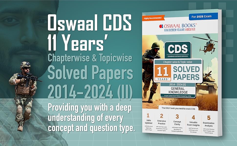 Oswaal CDS (Combined Defence Services) Chapter-wise & Topic-wise 11 Years' Solved Papers 2014 ...