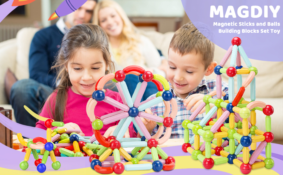 Amazon.com: MAGDIY Magnetic Blocks Kids Games Toys for 3+ Year Old Boy and Girl, Magnetic Sticks ...