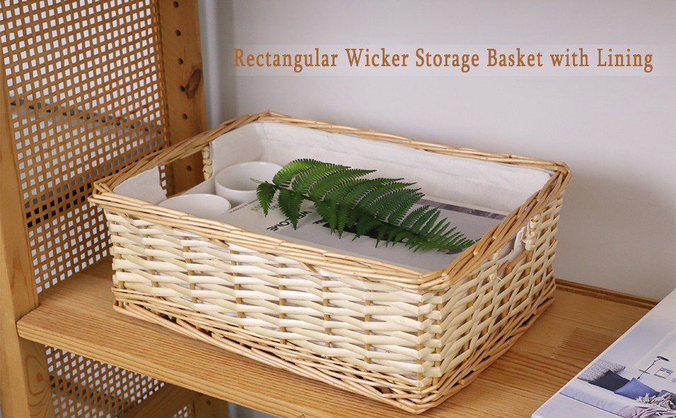 Amazon.com: YAHUAN Rectangular Wicker Storage Basket Woven Rattan ...