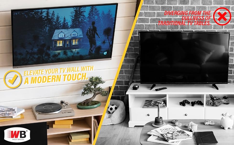 WB West Bayou Tilt TV Wall Mount for Most 55-90 Inch Flat Curved Screen LED, LCD TV Tilt+15~-15 ...