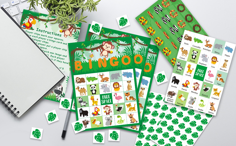 Amazon.com: Bessmoso Safari Party Bingo Game Jungle Theme Party Favors ...