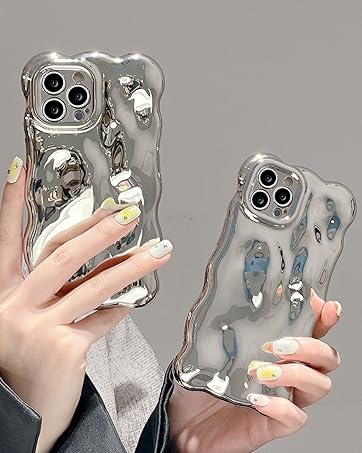 Amazon.com: UEEBAI Ripple Case for iPhone 15 Pro Max, Cute Silver Cover Wave Shape for iPhone ...