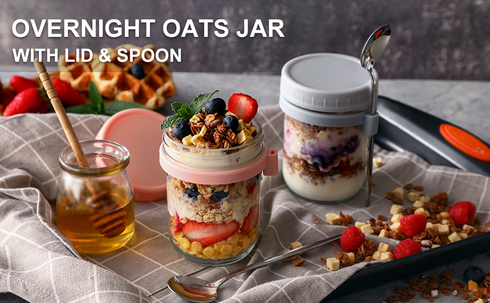 Amazon.com: LANDNEOO 2 Pack Overnight Oats Containers with Lids and Spoons, 16 oz Glass Mason ...