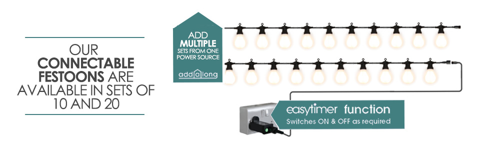 NOMA Traditional Festoon Lights with Black Cable, 20 White Bulbs : Amazon.co.uk: Lighting