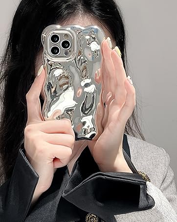 Amazon.com: UEEBAI Ripple Case for iPhone 16, Cute Silver Cover Wave Shape for iPhone Case ...