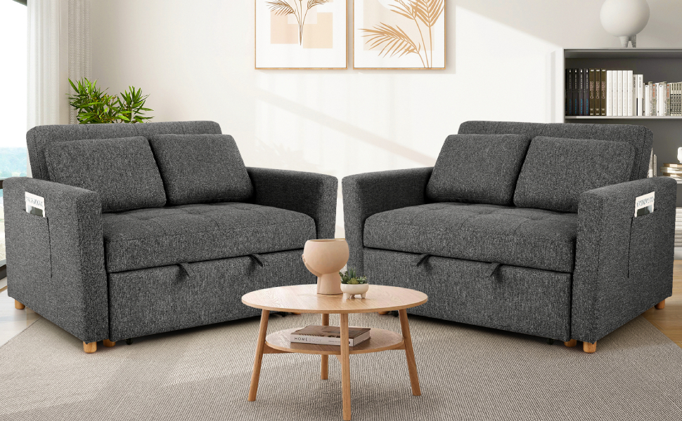 Amazon.com: SEJOV Sleeper Sofa, 3-in-1 Convertible Pull Out Couch Bed Futon Sofa, Linen Fabric ...