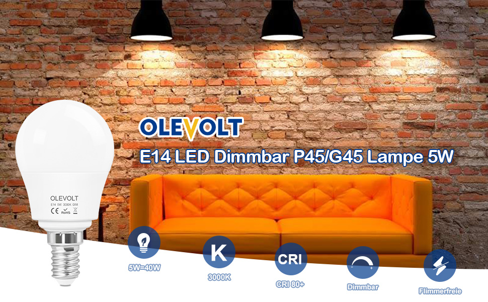 OLEVOLT E14 LED Lampe Dimmbar Warmweiss 3000K, 5W 550 Lumen Entspricht 40W Glühbirne, LED ...