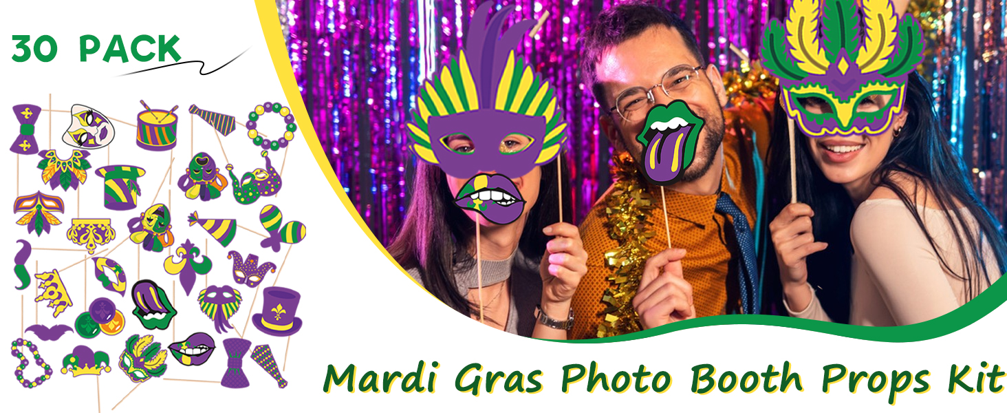 Amazon.com: 30 Pcs Mardi Gras Photo Booth Props Kit for Photoshoot ...