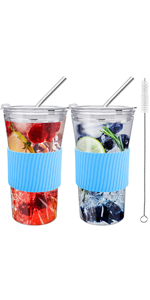 Amazon.com: 6 PCS Glass Cups with Bamboo Lids and Straws, Reusable Wide ...