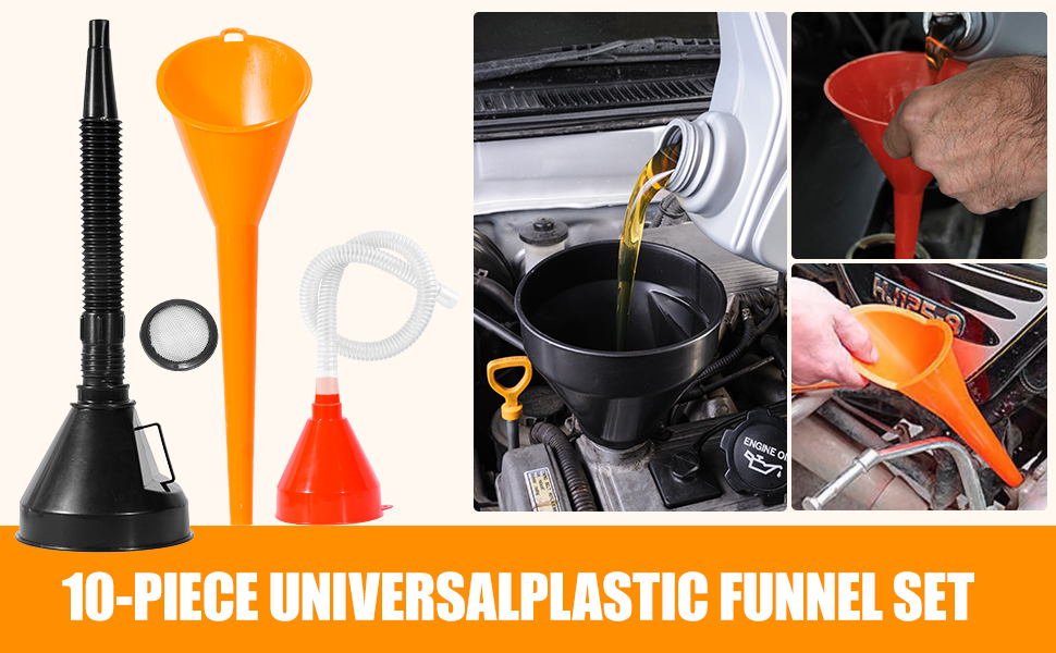 17 Pcs Automotive Funnels Set & Gas Can Spout Replacement, Plastic Long Neck Oil Funnel for ...