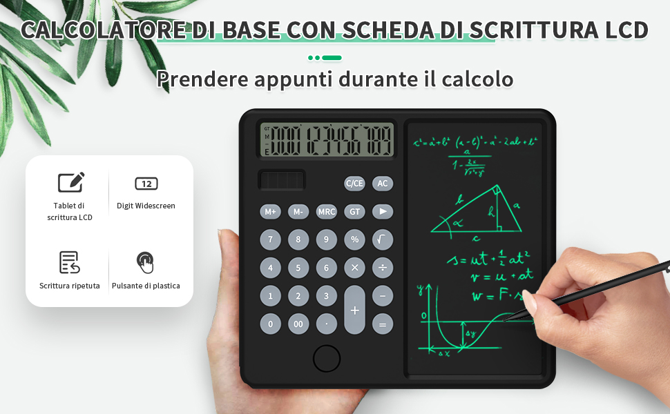 Calcolatrice 12 Cifre Calcolatrice con LCD Lavagna Cancellabile da ...