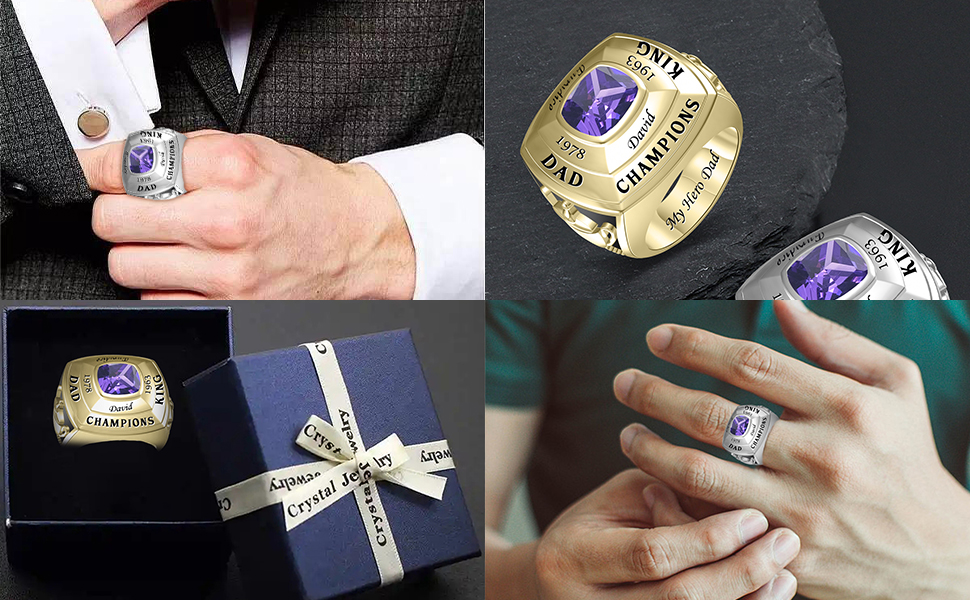 QWBV NELO Personalized Champion Ring 925 Sterling Silver Gemstone Ring Custom Engraved Ring ...