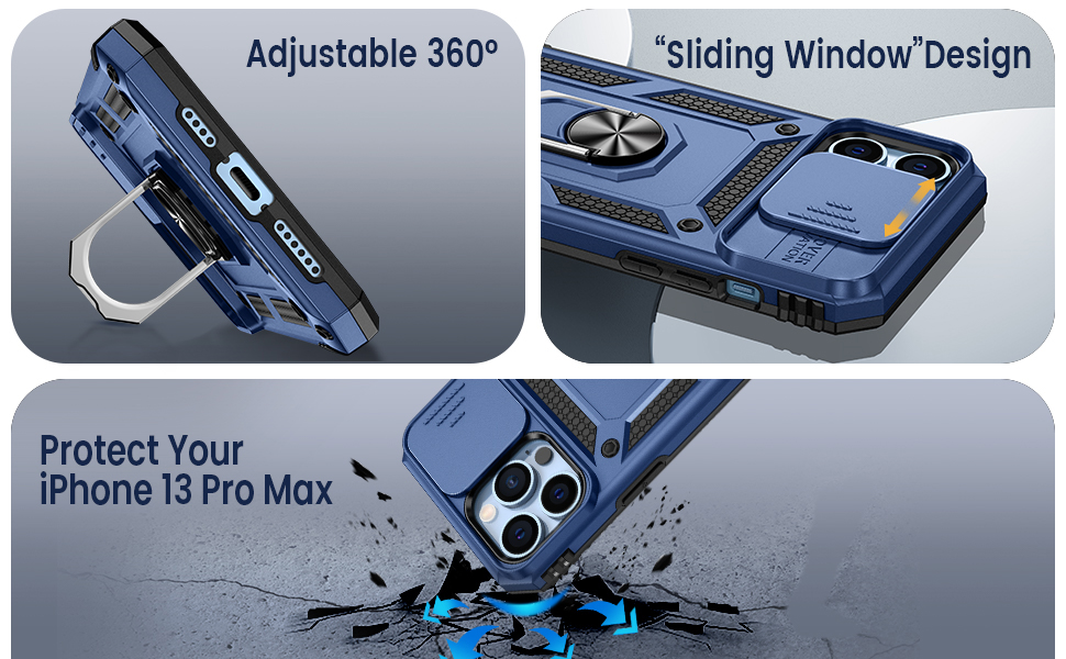 Amazon.com: Goton Armor Case for iPhone 13 Pro Max Stand Case with Slide Camera Cover ...