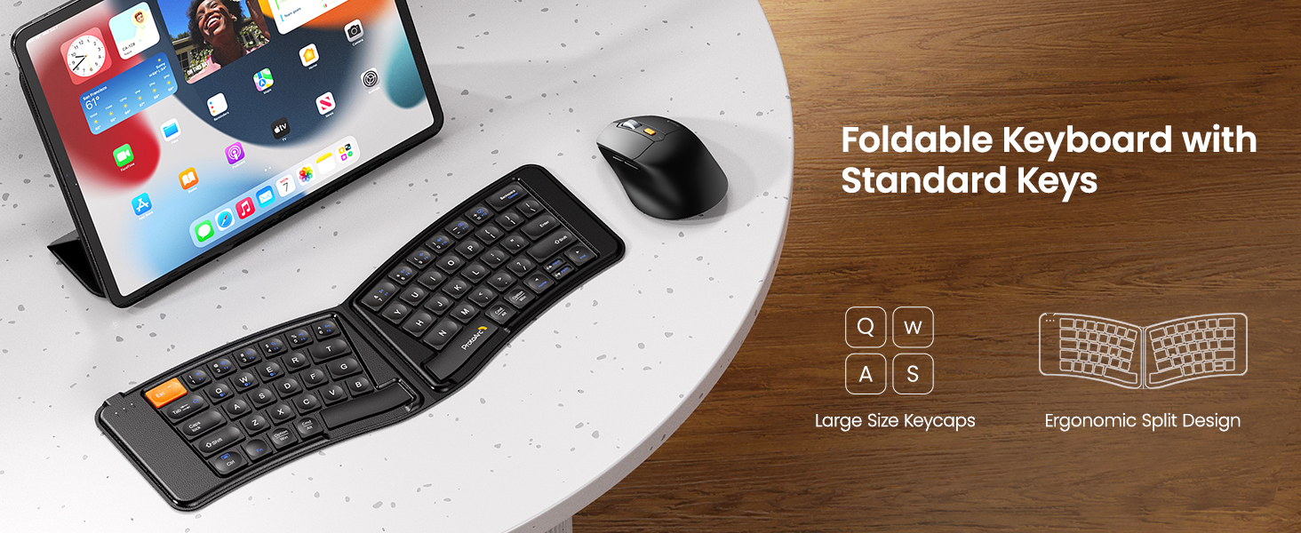 Protoarc Ergonomic Foldable Keyboard Mouse Xkm03 Portable Folding Bluetooth