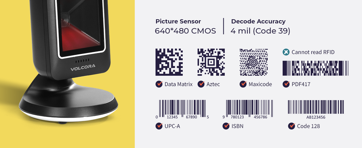 Amazon.com : Volcora Omnidirectional Barcode Scanner Desktop, Automatic Hands-Free Bar Code ...