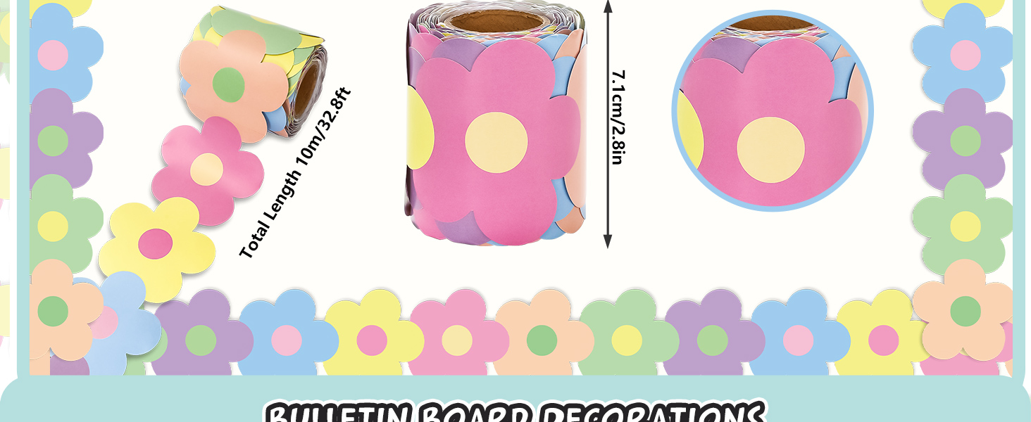 Amazon.com: Whaline 32.8ft Pastel Flower Bulletin Board Borders Retro ...