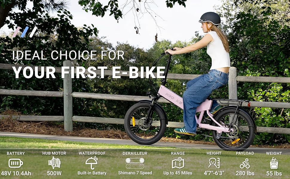 Amazon.com : KBO K2 Folding Electric Bike 500W, 5 Colors K Series E Bike, Up to 45 Miles Range ...