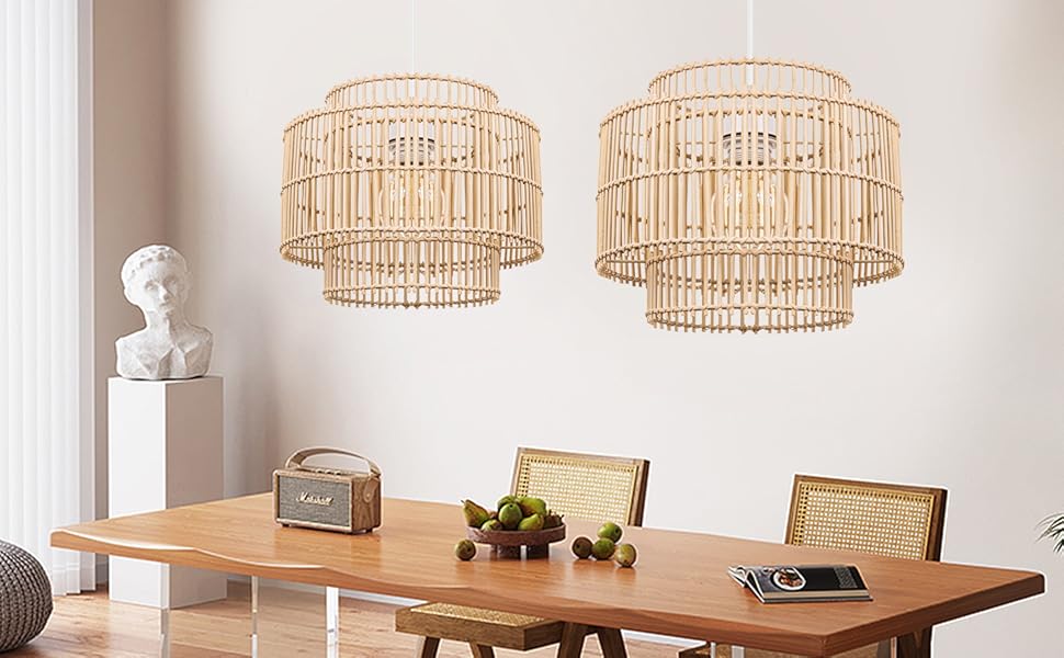 WalmHomie Rattan Pendant Light Hand-Woven Natural Rattan Light Fixture ...
