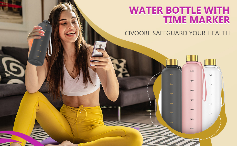 Botella de agua 1 litro motivacional deportiva con marcadores cilindros, GIVOOBE Botella De Agua ...