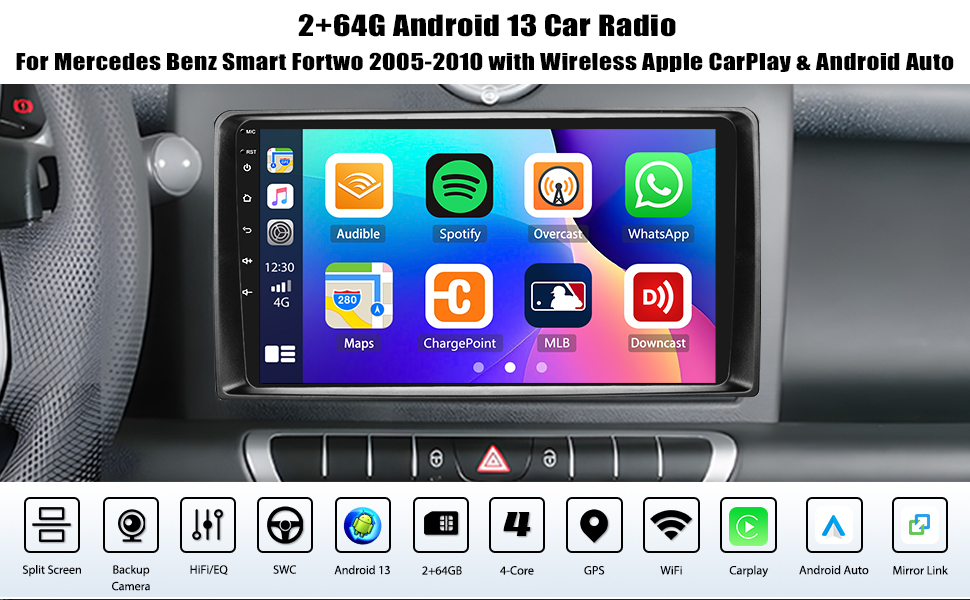 Amazon.com: 2+64G Android 13 Car Stereo for Mercedes Benz Smart Fortwo 2005-2010 with Wireless ...