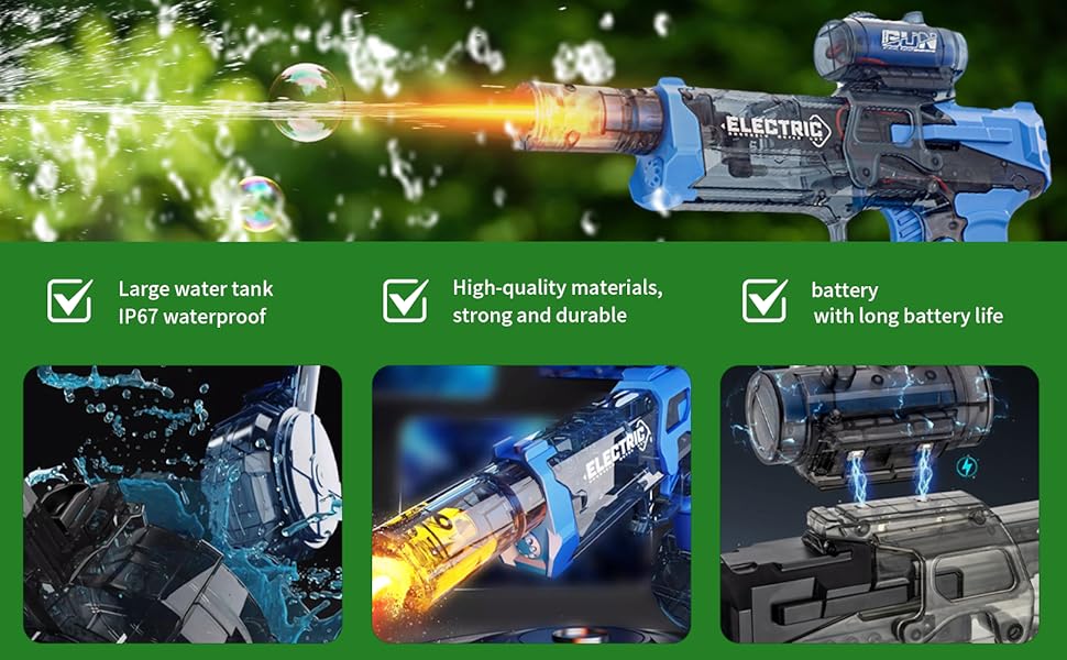 Amazon.com: Electric Water Gun with Muzzle Flash, 500CC Large Capacity High Powered Squirt ...