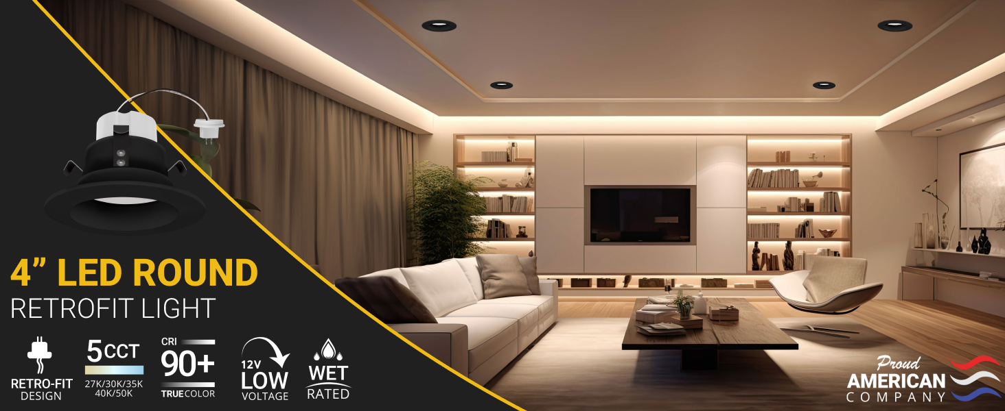 NUWATT 12 Pack Black MR16 12V LED Recessed Lighting 4 Inch Retrofit, 5CCT Selectable 2700K/3000K ...