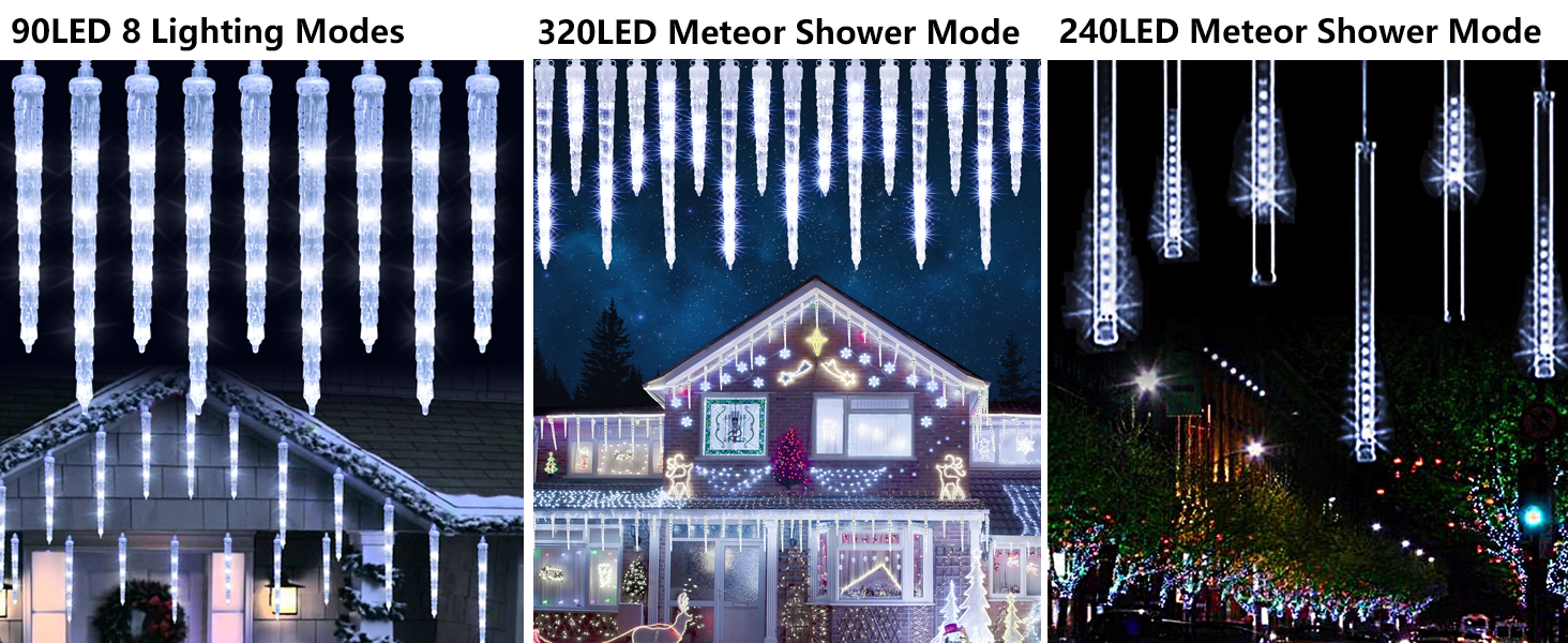 Joomer White Christmas Icicle Lights, 13FT 20 Tubes 90 LED 8 Modes ...