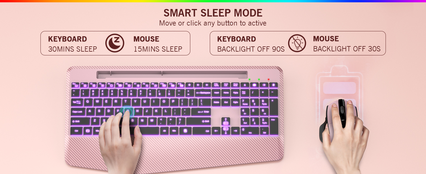 Amazon.com: Wireless Keyboard and Mouse Backlits, Wrist Rest, Jiggler ...
