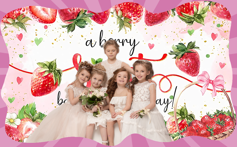 Amazon.com : CHAIYA 7x5ft Strawberry Baby Shower Backdrop - Pink Vinyl - Includes: Strawberry ...
