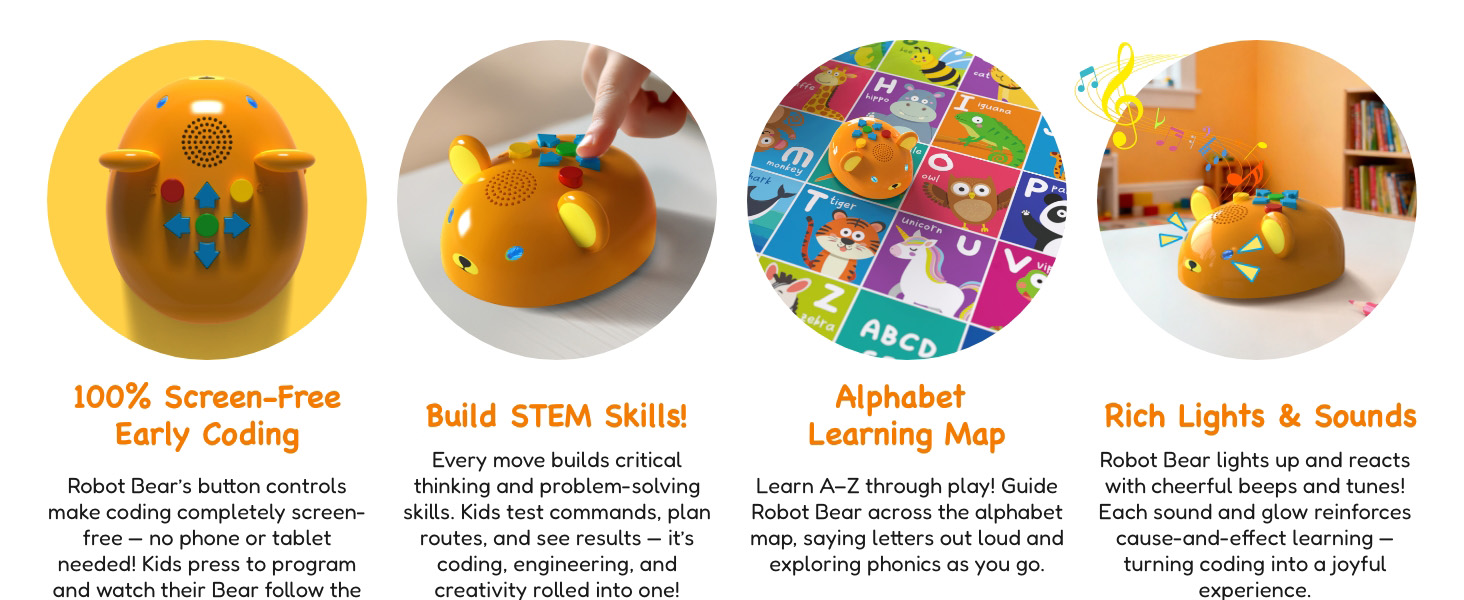 Apitor Robot Bear, Coding Robot for Kids Ages 3-5, Screen-Free Coding ...