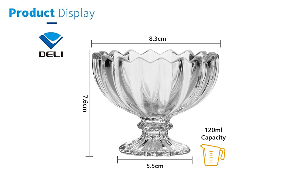 Deliglass DELI GLASSWARE Ice Cream Bowl, Sundae Cup 6 Pieces Set, 120 ...