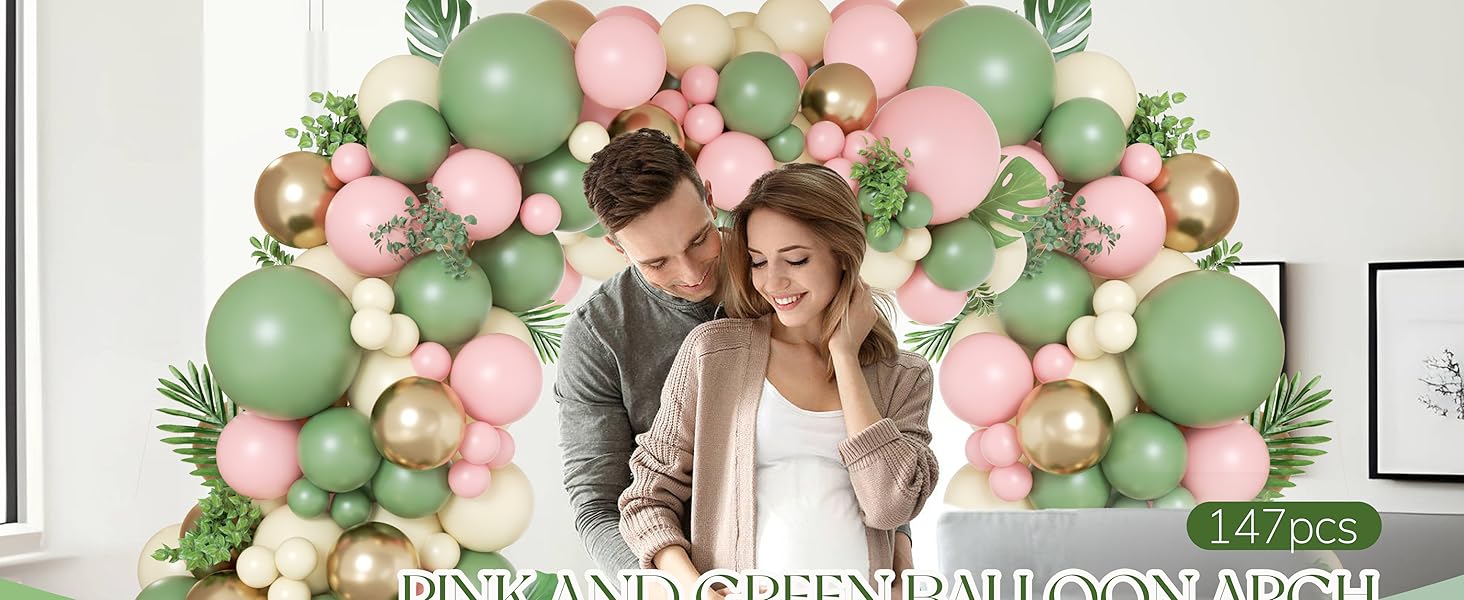 Amazon.com: 147pcs Pink and Green Balloon Arch Garland Kit, 5 10 12 18inch Sage Green Light Pink ...