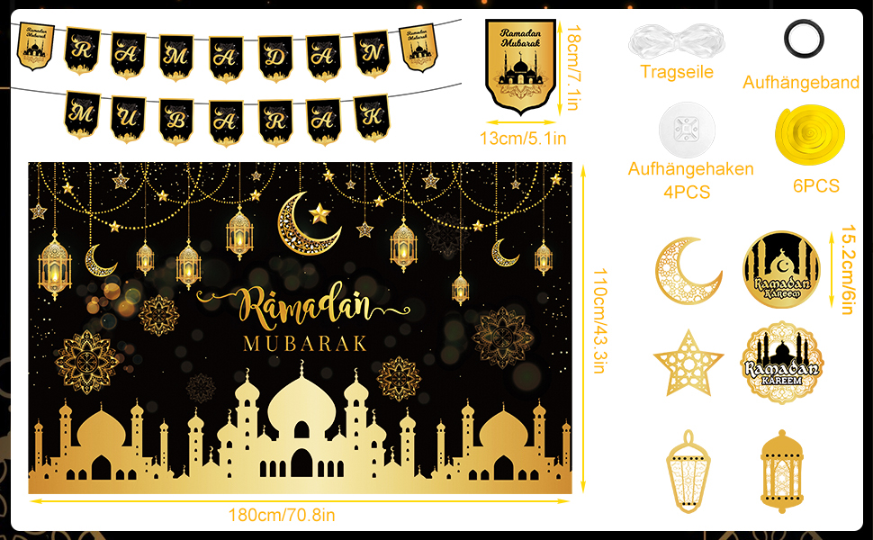 Ramadan Deko Banner,Ramadan Dekoration Set Wohnzimmer Hintergrund Eid Mubarak Dekoration mit ...