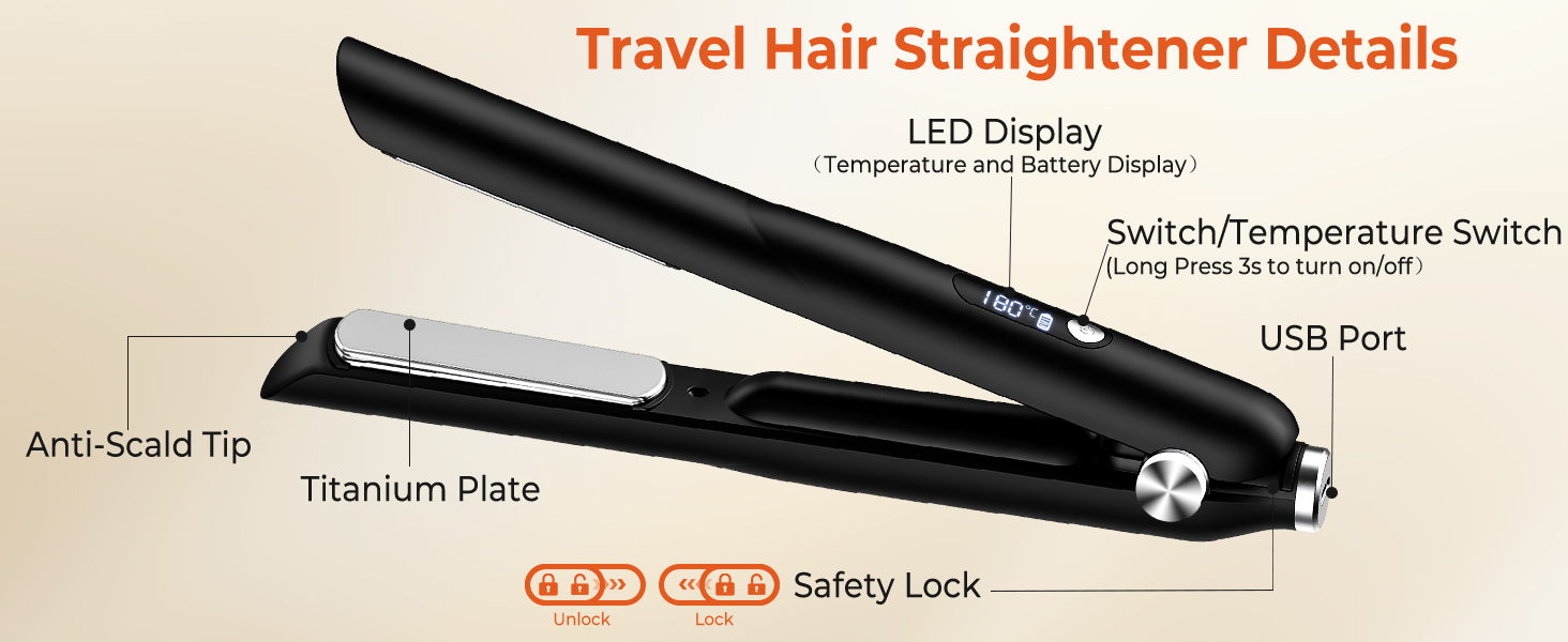 Cordless Hair Straighteners Curler 2 in 1 with 3 Temps, Mini Straightener, Portable Travel ...