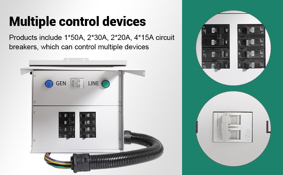 Amazon.com: 50 Amp Transfer Switch Kit with Multiple 50A, 20A, 30A, 15A Circuit Breakers, 8 ...