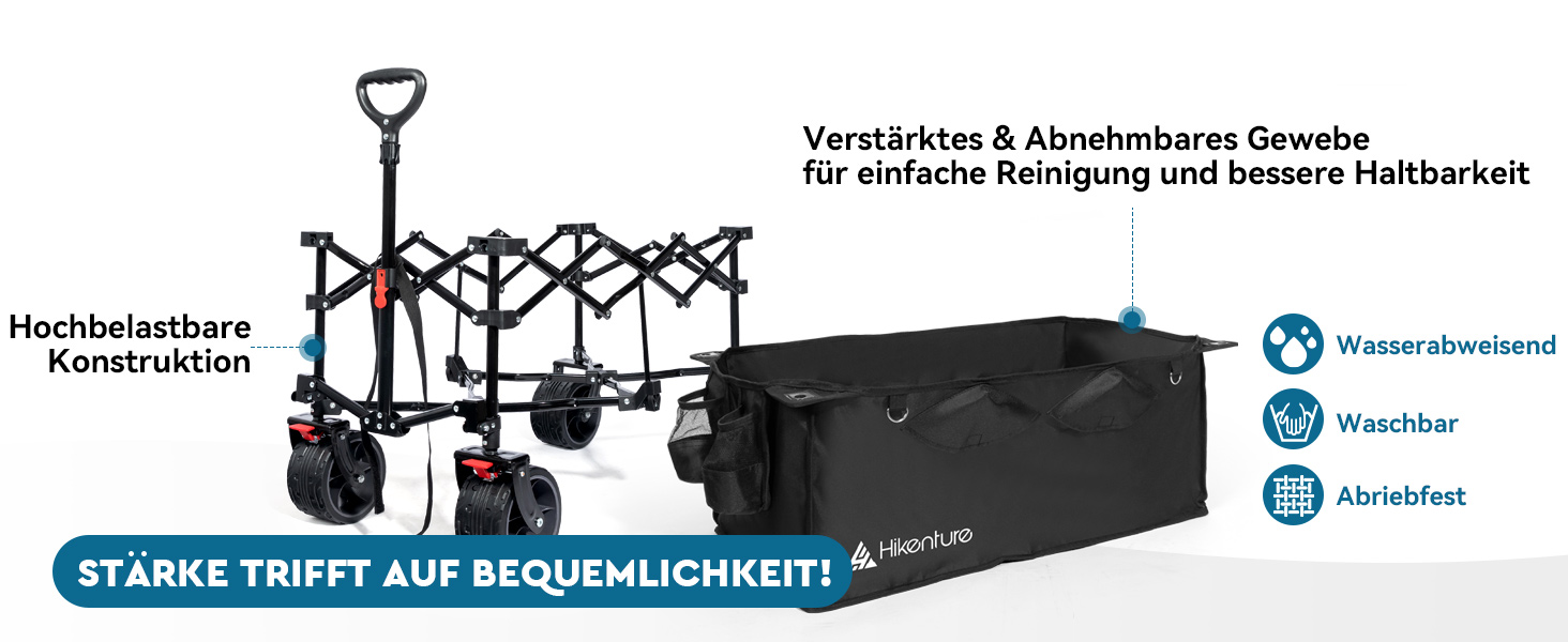 HIKENTURE Bollerwagen Faltbar 135L Faltbarer Bollerwagen - Klappbarer Handwagen für Strand ...