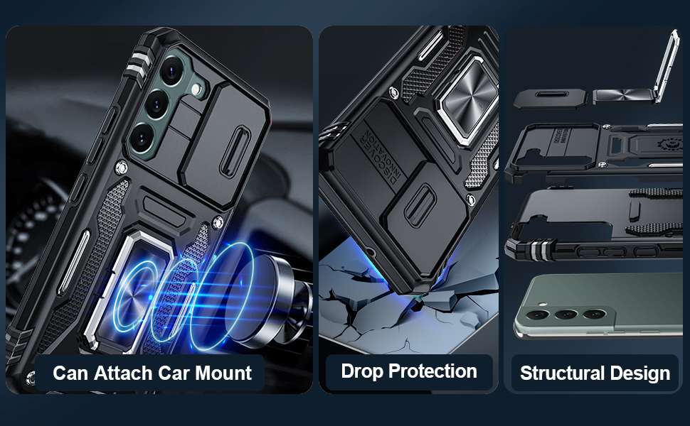 LeYi Armour Case Samsung Galaxy S22 5G, Samsung S22 Case with Camera Lens Cover Slider, Ring ...