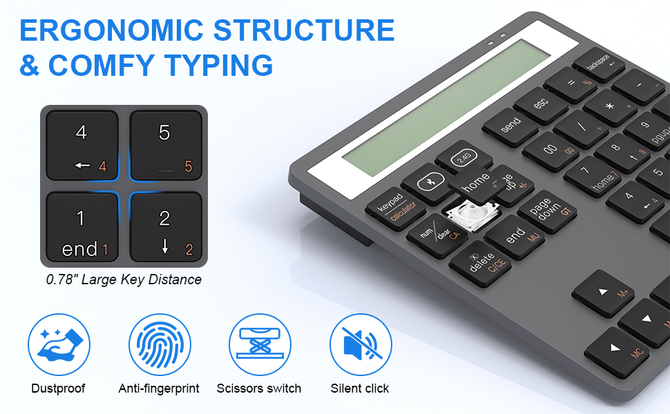 Bluetooth Number Pad - 2.4G Wireless Numeric Keypad with Display ...