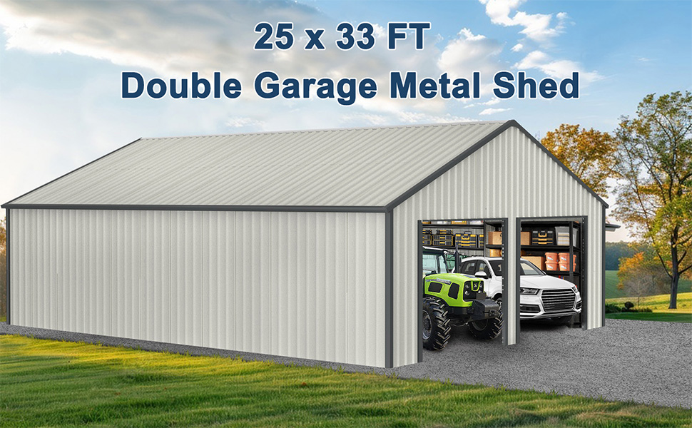 Amazon.com : 25 x 33 Metal Shed, Metal Garage Building with Side Entry ...
