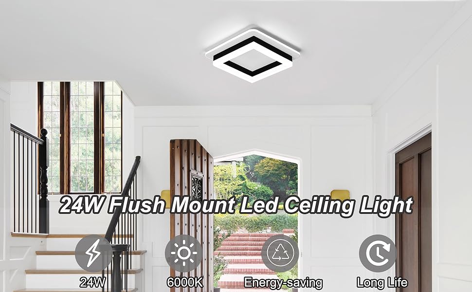 CANEOE Square Modern Led Ceiling Light Fixture, 24W Black Flush Mount ...
