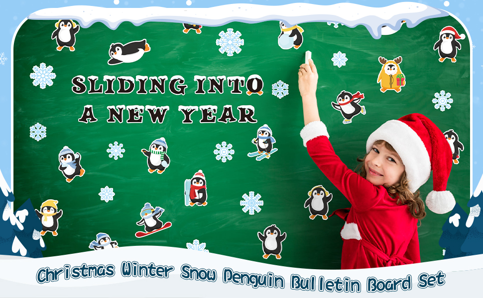 Haooryx Christmas Winter Penguin Bulletin Board Set - 92 Pcs Paper Cut ...