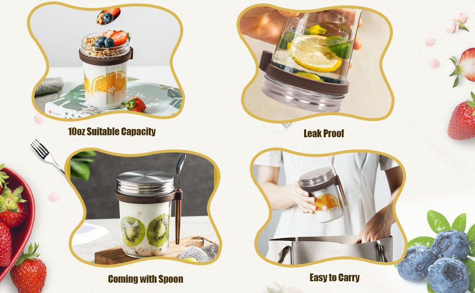 Amazon.com: KesaPlan Overnight Oats Containers with Lid and Spoon, 10oz Airtight Large Capacity ...