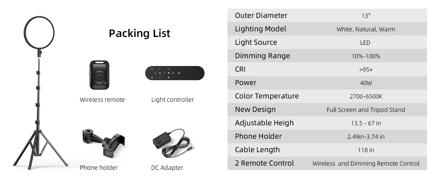 Amazon.com: Weilisi Ring Light with 72" Tripod Stand and Phone Holder, 6500K Full-Screen Selfie ...