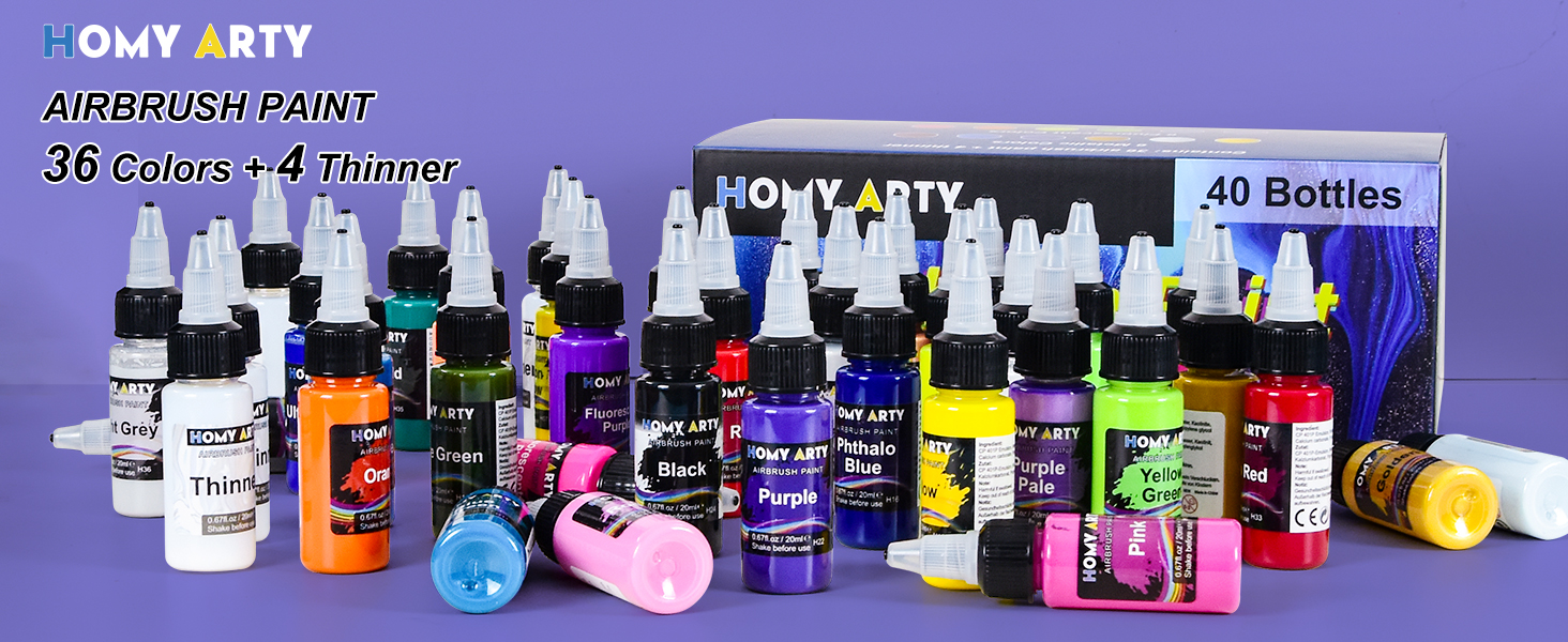 Airbrush Paint - 30 Colors with 3 Thinner, Ready to Spray Airbrush Paint Set, Water-Based ...